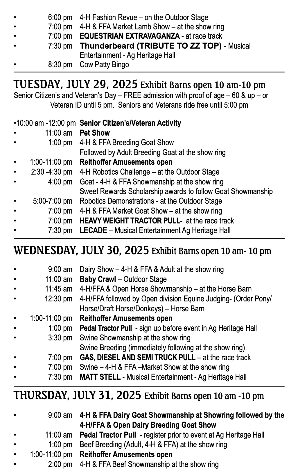 Schedule of Events - Garrett County Agriculture Fair